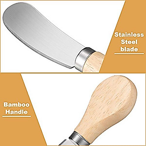 Patelai 12 Pieces Cheese Spreader Cheese Butter Knife Stainless Steel Butter Spreader Knives with Bamboo Handle Sandwich Cream Cheese Cake Condiment Knife Set, 4.7 Inch