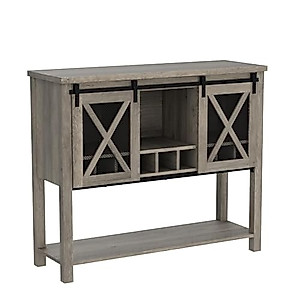 IDEALHOUSE Buffet Storage Cabinet Farmhouse Wine Cabinet Coffee Bar Table with Wine Glass Rack and Storage, Wood Buffets and Sideboards with Barn Mesh Door for Kitchen, Dining, Living Room