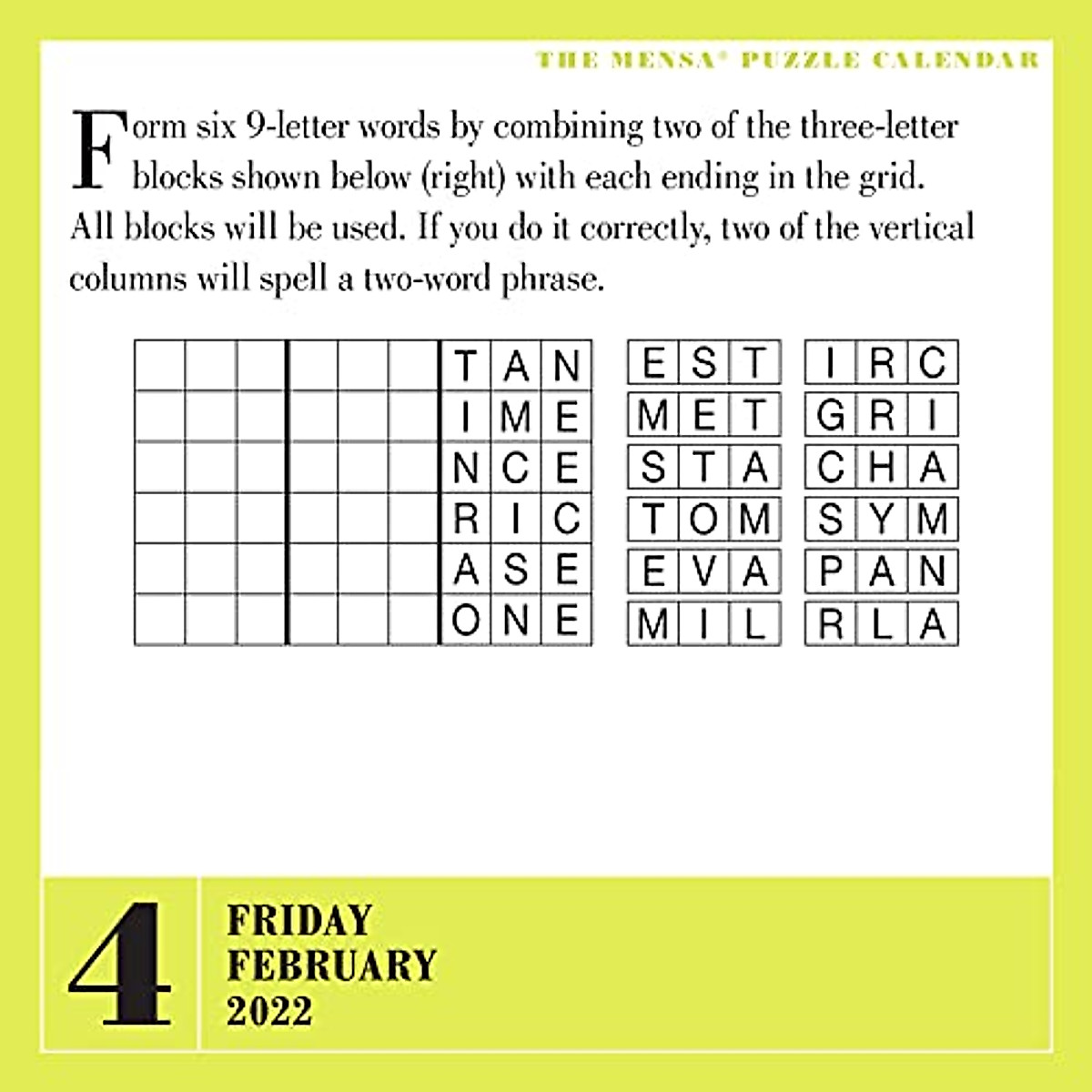 Mensa 365 Brain Puzzlers Page-A-Day Calendar 2022: A brain busting year of tough pangrams, word ladders, logic challenges, number sequences, and more.