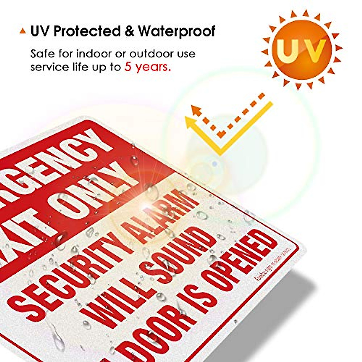 Emergency Exit Only Sticker, Emergency Exit Only - Security Alarm Will Sound If Door Is Opened Label, 2 Pack, 10 x 7 inch Self-Adhesive Vinyl Decal Stickers, Reflective, UV Protected, Waterproof