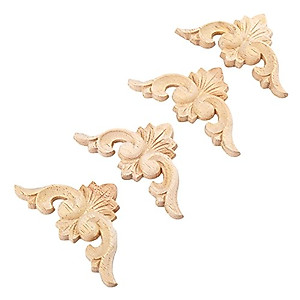 4-Pack Wood Carved Appliques Onlay Decal for Furniture, 6x6cm/2.36"x2.36", Corner Decal for Desk Cabinet Mirror Dresser Drawer Home Decoration