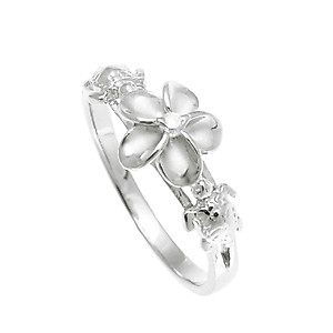 Arthur's Jewelry Sterling silver 925 Hawaiian plumeria flower cz 2 turtle ring rhodium plated size 7.5