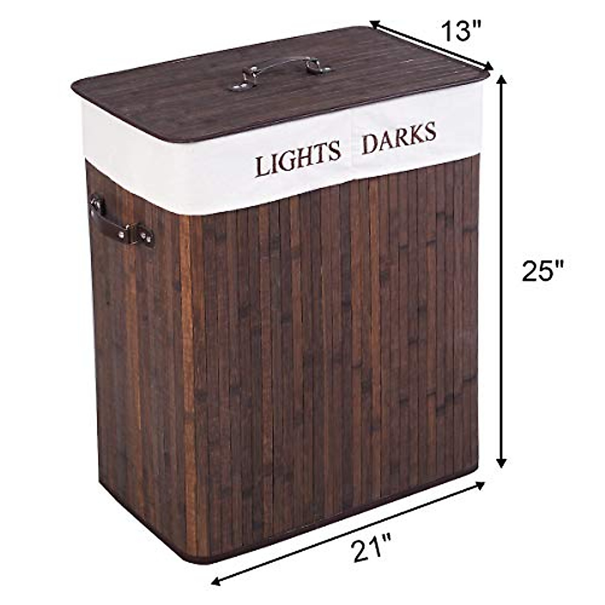 Casart Bamboo Hamper Laundry Basket Folding Double Rectangle Washing Cloth Storage Bag Lid (brown, rectangle)