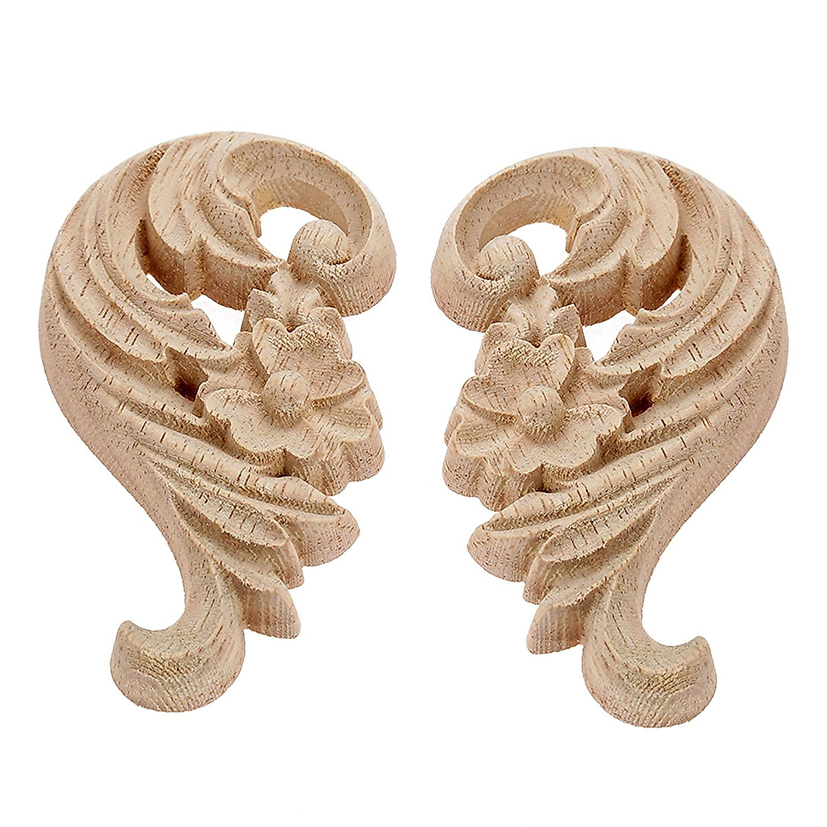 MUXSAM 2-Pair Rose Carved Wood Appliques Onlay, 8.5x5x1cm/3.35x1.97x0.39inch, Door Decorative Excellent Funiture Decal Sticker for Cabinet Drawer Window Dresser