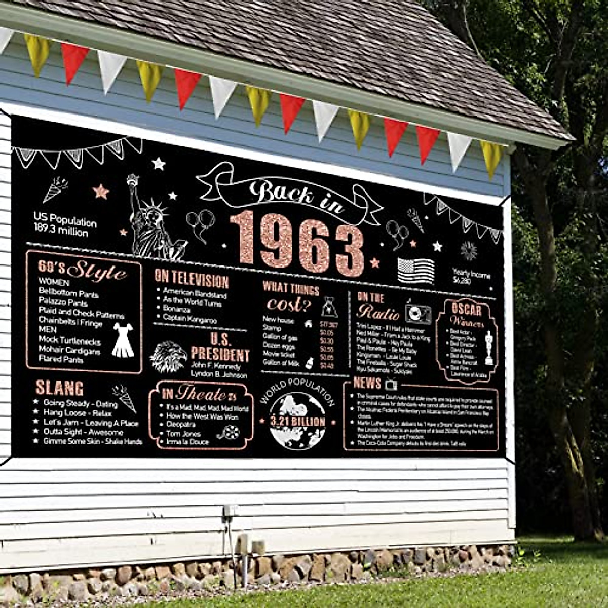 Large 60th Birthday Banner Backdrop Decorations for Women, Rose Gold Back in 1963 Happy 60 Birthday Sign Poster Party Supplies, Sixty Bday Photo Background Decor for Outdoor Indoor