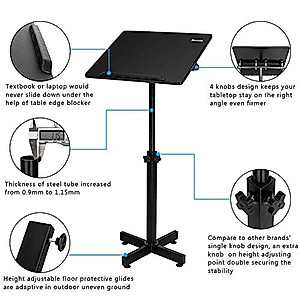 Bonnlo Classic Lectern Podium Stand, Height Adjustable Church Classroom Lecture, Portable Presentation Concert Podium, Multi-Function Reading or Laptop Desk with Edge Stopper, Black