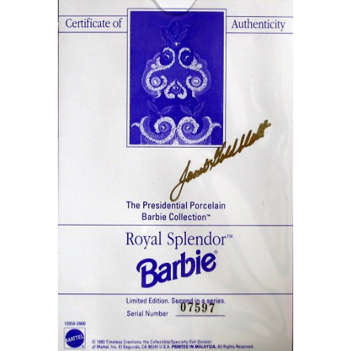Barbie Royal Splendor PORCELAIN Doll SIGNED Limited Edition 2nd Series (1993)