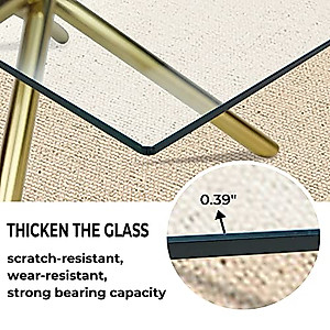 5 Piece Dining Table Set,63" Rectangular Tempered Glass Top Kitchen Table and Dining Chairs Set of 4,Modern White Velvet Upholstered Chair and Gold Metal Dining Room Tables for Kitchen, Living Room