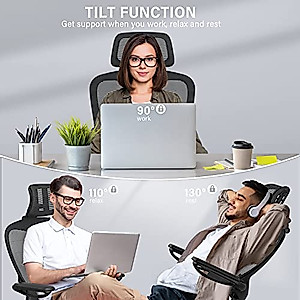 LANDOMIA Ergonomic Office Desk Chair - Mesh Office Chair with Flip up Arms & Adjustable Back Height - Comfortable Computer Task Chairs with Lumbar Support for Heavy People