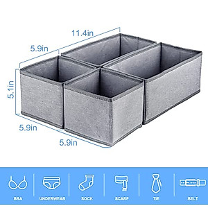 ULG Underwear Socks Drawer Organizer Divider, Washable Dresser Drawer Organizer Foldable Oxford Fabric Closet Organizers and Storage Boxes for Socks, Underwear, Ties, Belts, Light Grey