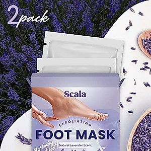 Scala Foot Peel Mask Treatment (2 Pack) Dead Skin Remover For Feet, Dry Cracked Feet, Exfoliator Gel Fixes Cracked Heels, Peeling Reveals Baby Soft Smooth Skin, Lavender - Birthday Gifts for Women