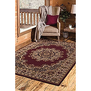United Weavers of America, Dallas Collection, Area Rug, Indoor, Polypropylene, Jute Backing, Stain Resistant, Traditional, Burgundy, Floral Print, Rectangular, 5'3" x 7'2"