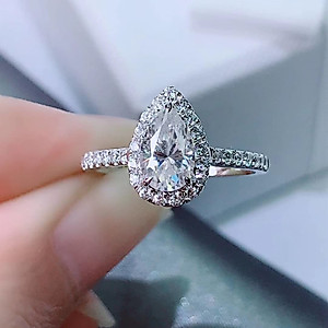 Blocaci Pear Shaped Bridal Ring Set for Women Engagement Ring Sets, 1 Carat Center Moissanite Bridal Sets Wedding Rings 925 Sterling Silver 10K 14K 18K Gold with Text Engraving (10K Gold)