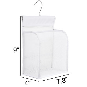 ALYER Hanging Mesh Shower Caddy Organizer Bathroom Storage Bag with Hooks for College Dorm, Gym, Swimming,RV and Travel,White