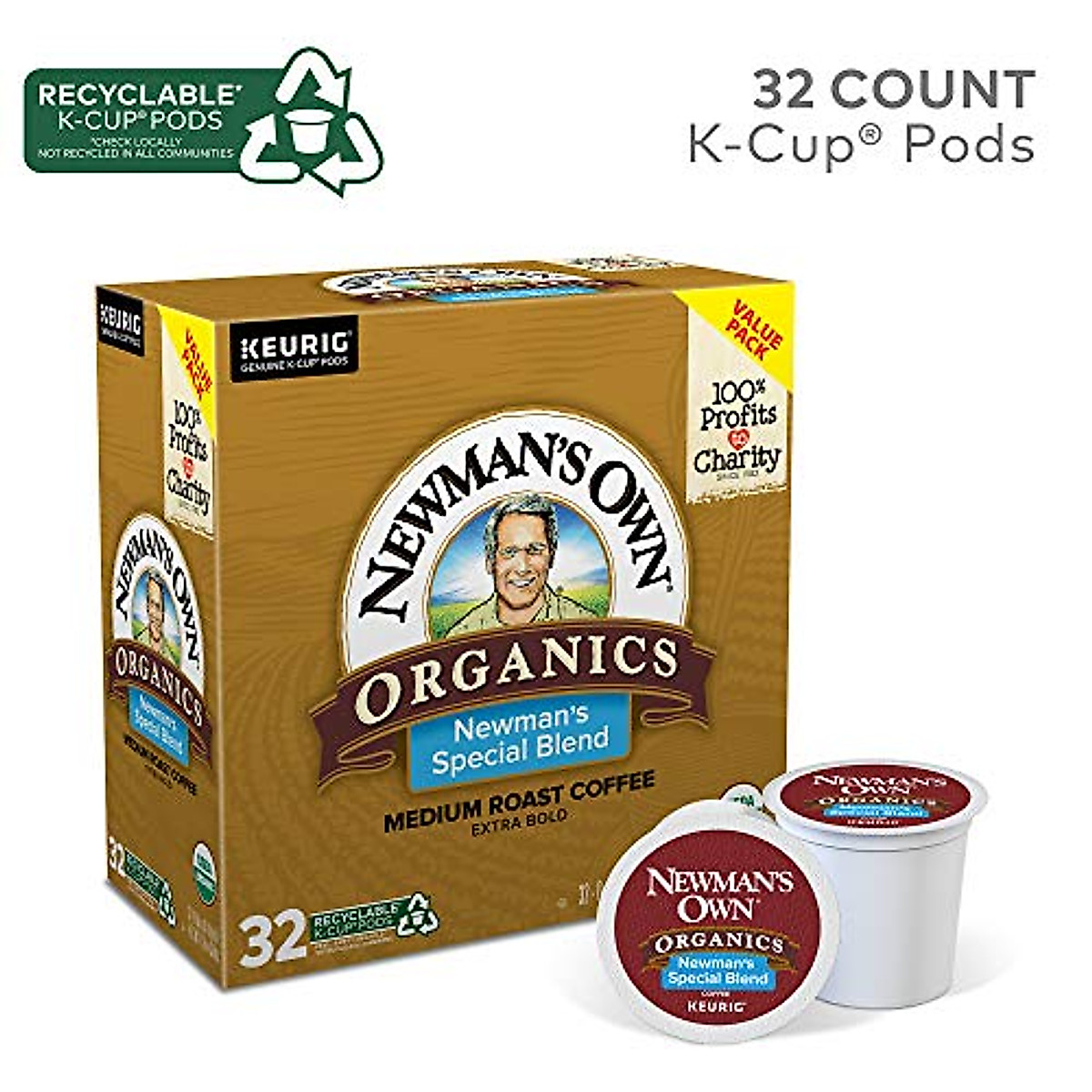 Newman's Own Organics Special Blend, Single-Serve Keurig K-Cup Pods, Medium Roast Coffee, 32 Count