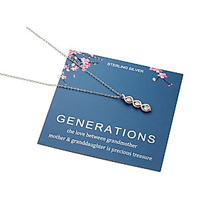 Generations Necklace - Sterling Silver Three Hearts Infinity Gene Necklace for Grandma Mom Granddaughter, Birthday Jewelry Mothers Day Gift