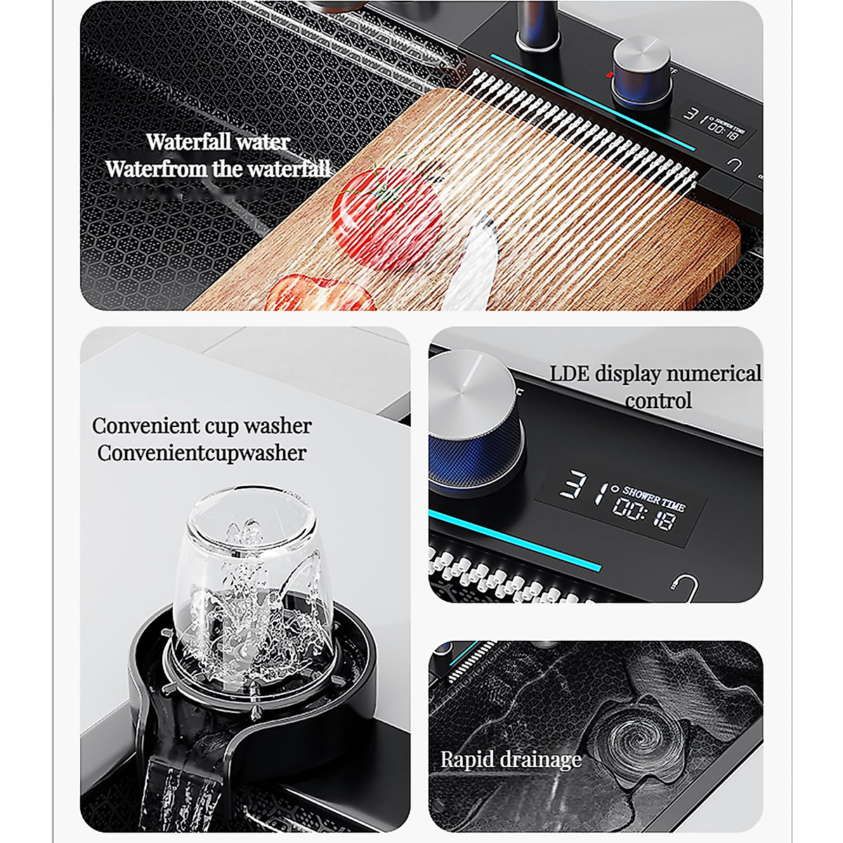 Premium 31.5 * 17.7 in Waterfall Sink - Drop In Workstation, 304 Stainless Steel Smart Sink Black Kitchen Sink, Nano Coating, Experience the Perfect blend of Aesthetics, Durability, Versatility