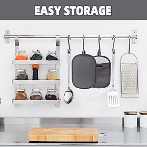 Hovico 2PCS Silicone Pot Holders, Oven Mitts Heat Resistant Hot Pads with Pockets, Non Slip Pot Holder for Kitchen Baking and Cooking| 9.8 x 7 Inches | Towel Cloth Interior Lining - Gray