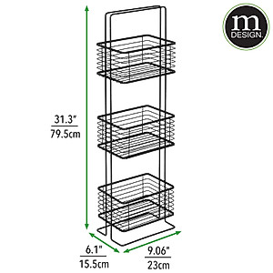 mDesign Slim Metal Wire 3 Tier Free-Standing Bathroom Shelving Unit, Small Narrow Storage Organizer Tower Rack with 3 Basket Bins - Holds Tissues, Hand Soap, Toiletries - Matte Black