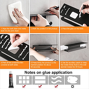 DUFU Paper Towel Holder Wall Mount for Kitchen, Self-Adhesive Paper Towel Holder with Shelf for Bathroom, Anti-Rust Aluminum, No Drill or Wall-Mounted with Screws (Matt Black)