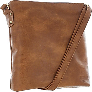 MUDD Womens Faux Leather Adjustable Crossbody Handbag Brown Medium