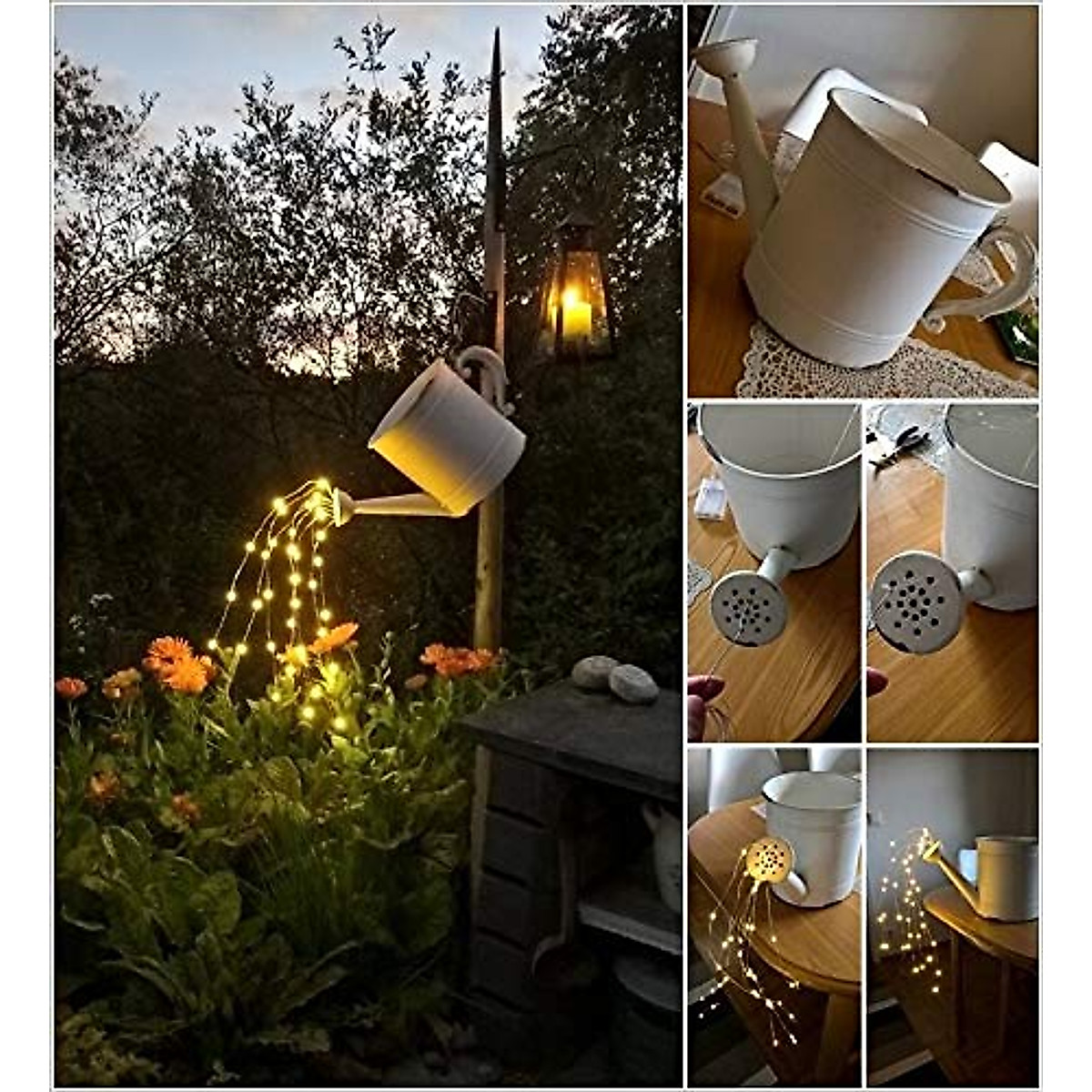 Soltuus Solar Fairy String Lights Outdoor, Multi Strand 180 LEDs Watering Can Light, Waterproof Solar Powered Waterfall Lights, Warm White Firefly Bunch Lights
