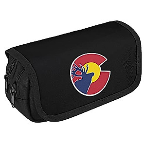 Colorado State Flag Elk Pencil Case with Two Large Compartments Pocket Big Capacity Storage Pouch Pencil Bag for School Teen Adult