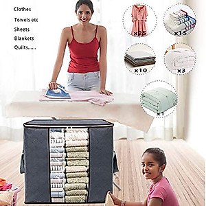 Kernorv Large Capacity Clothes Storage Bags, Set of 3 Breathable Foldable Durable Thick Fabric blanket Closet Organizer with Sturdy Zipper for Clothes,Comforters,Blankets,Pillows,Bedding (Grey)