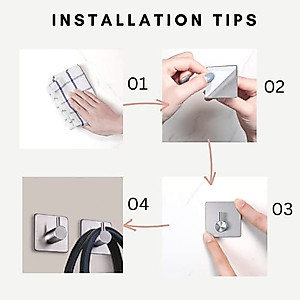 Sturdy Adhesive Hooks Heavy Duty Shower Hooks Waterproof Stainless Steel Hooks for Hanging Coat, Hat Towel Robe Hook, No Drilling, Rack Wall Mount Bathroom,Bedroom and Kitchen 4 Pack by KCTEX (S)