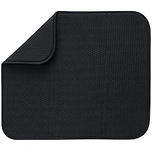 Envision Home Dish Drying Mat for Kitchen, Absorbent, Reversible Microfiber Dish Mat, 16 Inch x 18 Inch, Black