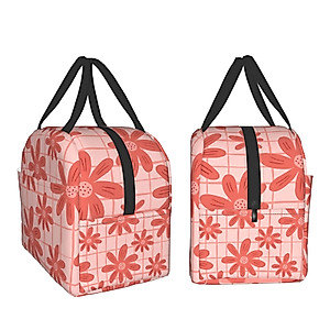 Pink Floral Lunch Box Reusable Lunch Bag for Travel Picnic Shopping work Food Container for Women Men Adults