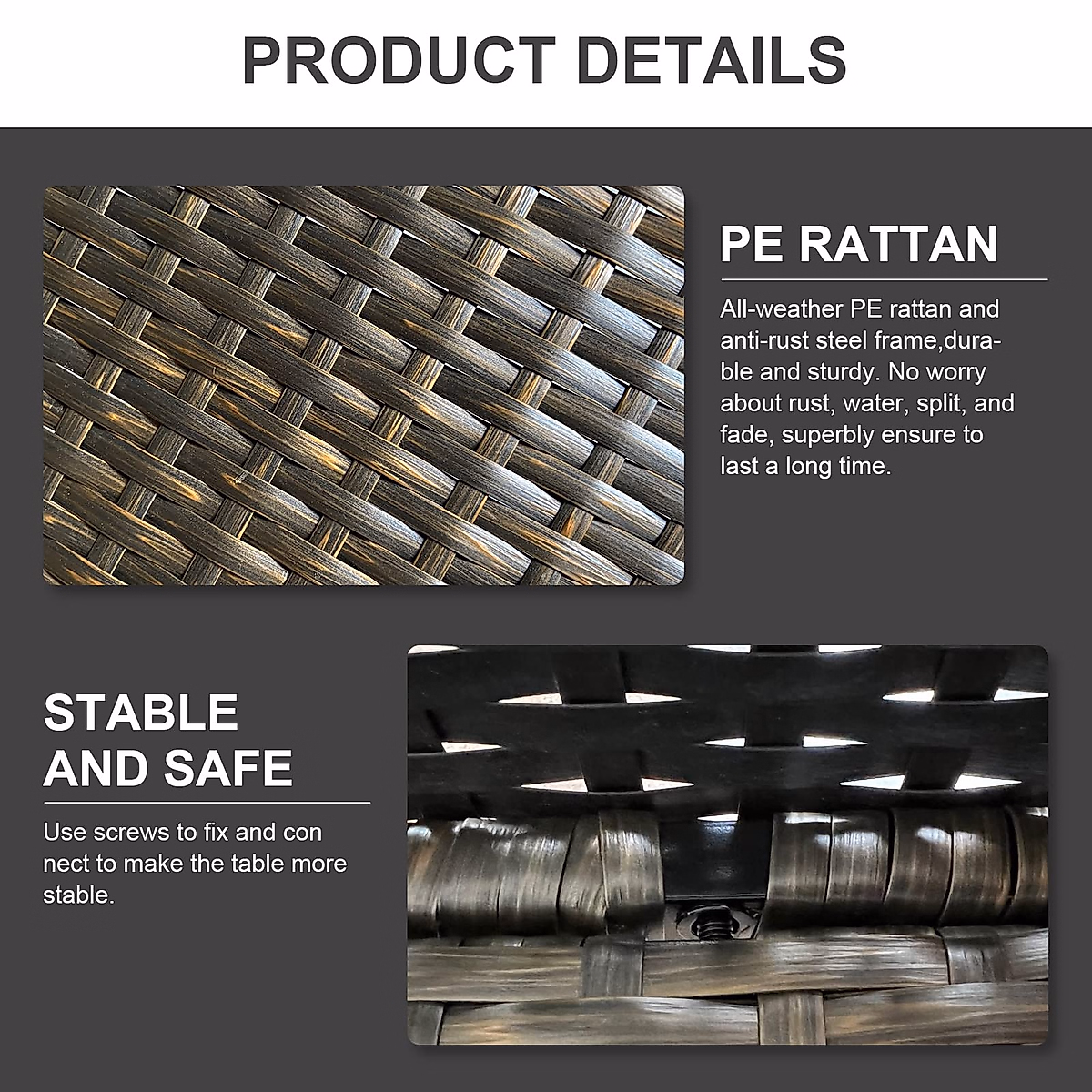 Koruiten Patio Wicker Storage Side Table,Outdoor PE Rattan Woven Coffee End Table with Tempered Glass Top for Indoor Outdoor Porch Lawn Poolside Garden Backyard Balcony(Dark Blonde)