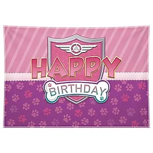 Yriujul 84x60inch Pink Dog Paw Logo Birthday Backdrop for Boy Girls Cartoon Party Decorations Photography Background Photo Banner Booth Props