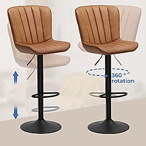 DICTAC Bar Stools Set of 2 Brown Leather, Swivel Bar Chairs Set of 2, Counter Height Barstools for Kitchen Island, Capacity 400lbs