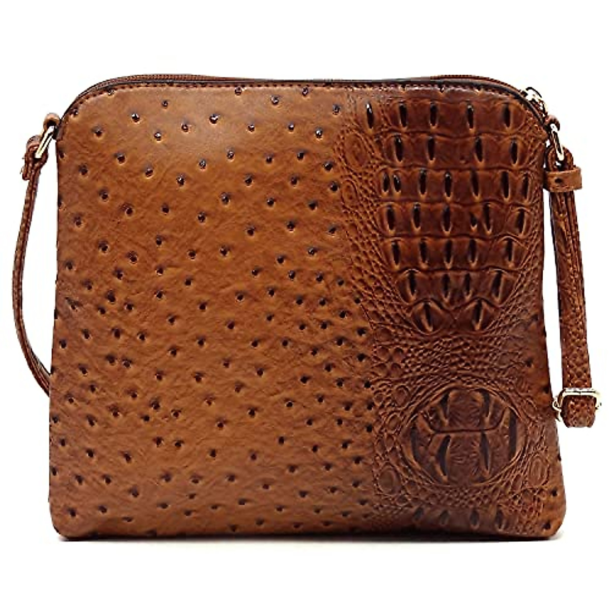 Ostrich Croc Tassel Zipper Pocket Crossbody Bag Animal Pattern Printed Shoulder Bag Womens Purse Satchel (#A-Light Brown)