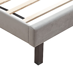 Prohon Queen Platform Bed with Tufted Trim Headboard, Upholstered Bed Frame Curved Bedframes for Kids, Teen & Adults, No Box Spring Needed, 83.8"L x 69.29"W x 42.5"H, Grey