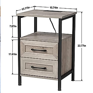 HOSEOKA Night Stand Charging Station and RGB Lights for Night Side Table Nightstand with USB Ports and Outlets Grey Night Stand Table with Drawers Farmhouse Nightstand for Bedroom