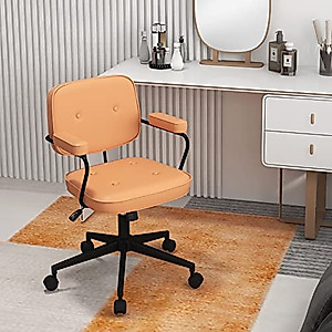 Giantex Mid Century Leather Office Chair Orange, Height Adjustable Desk Chair with Rocking Backrest & Padded Armrest, Upholstered Swivel Leisure Task Chair, Modern Rolling Chair for Home Office