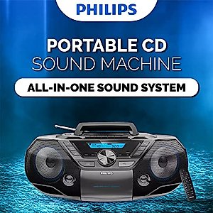Philips Portable CD Player Boombox Bluetooth with Cassette All in one Powerful Stereo Boombox CD Player for Home with mega Bass Reflex Speakers, Radio/USB / MP3/ AUX Input with Backlight LCD Display