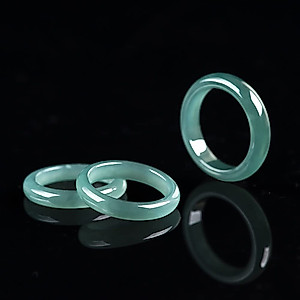 BXSMNH Jade Rings for Men Natural Ice Blue Jade Band Ring Chinese Style Eternity Jewelry Gift for Women (Size : 10)