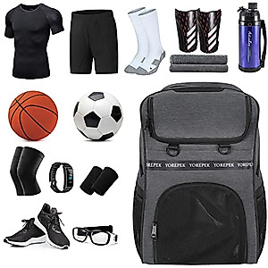 YOREPEK Soccer Bag, Soccer Backpack with Ball Compartment for Men and Women Fit Basketball Volleyball, Large Capacity Sports Equipment Bags Gift to Gym Outdoor Camping, Black