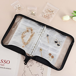 Fixwal Earring Organizer Case, Travel Jewelry Organizer Transparent Jewelry Storage Book Set for Earring Necklace Ring Holder with Small Clear Zippered Pouch (Black)