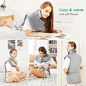 Mia&Coco Large Electric Heating Pad for Back Neck and Shoulders Pain Relief, 39"x23" Fast-Heat Therapy Warp with Waist Strap, 3 Heat Levels, Auto-Off Timer, Comfort Grey