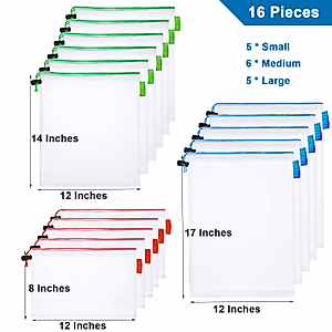 16 Pcs Mesh Small Toy Bags for Storage, 3 Sizes Reusable Mesh Drawstring Produce Bags Puzzle Bag for Kids Storage Playroom Organization, Fruits, Vegetable