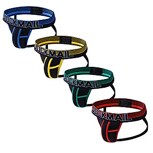 JOCKMAIL 4PCS/Pack Mens Jock Straps Underwear Mens Briefs Pack Mesh Men's Jock Strap Pack (M, Red+blue+green+yellow)