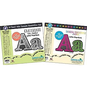 Barker Creek Letter Pop-Outs, 4" Chalkboard and 4” Rainbow Chalk, 2 Pack, Multicolor Designer Letters for Bulletin Boards, Breakrooms, Reception Areas, Signs, Displays, and More! 4", 468 Characters per Set (3508)