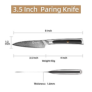 Sunnecko Paring Knife 3.5 Inch, Fruit Knife with 67-layers Damascus Steel VG-10 Blade Small Knife, Peeling Knife with Inlaid Handle Small Kitchen Knife Perfect for Cutting Fruit Vegetables Petty Knife