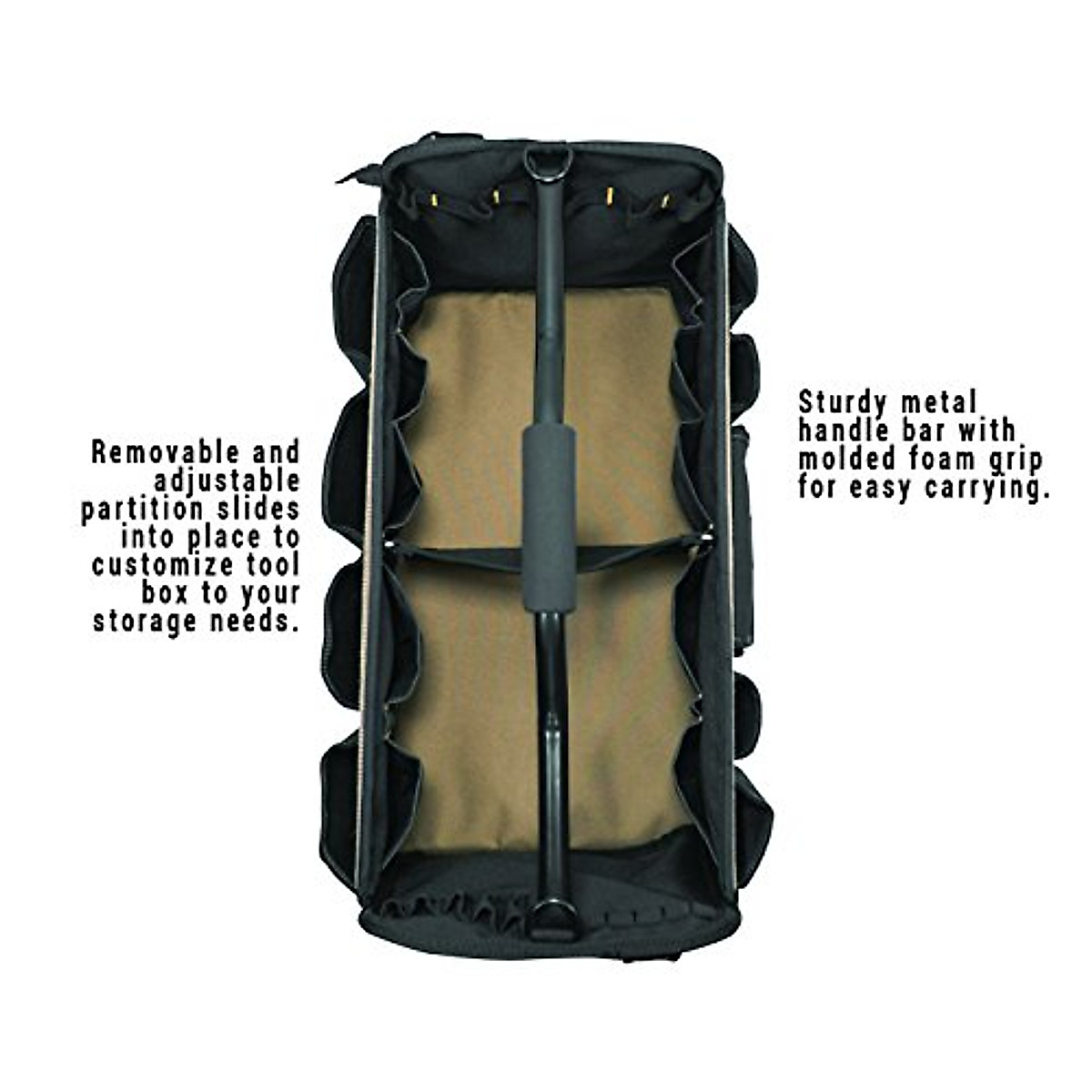 Custom Leathercraft WORK GEAR 1579 20 Inch, Open Top, Soft Sided Tool Box, 27 Pockets