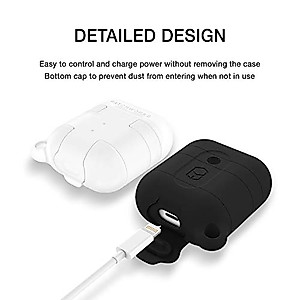 PATCHWORKS Airpods Generation 1 & 2 Case [PurePocket2 Series] Durable Shockproof Dust Proof Secure Anti Lost Carabiner Silicone Case, Black