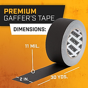 Lockport Black Gaffers Tape 3 Pack – 90 Feet x 2 Inches – Waterproof, No Residue, Non-Reflective, Easy Tear, Matte Gaffer Stage Tape – Gaff Cloth Tape for Photography, Filming Backdrop, Production